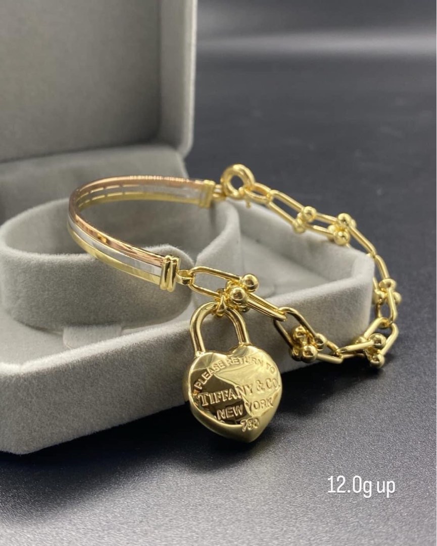 Auth 18K Saudi gold half bangle tricolor hardware charm, Women's Fashion, Jewelry & Organizers ...