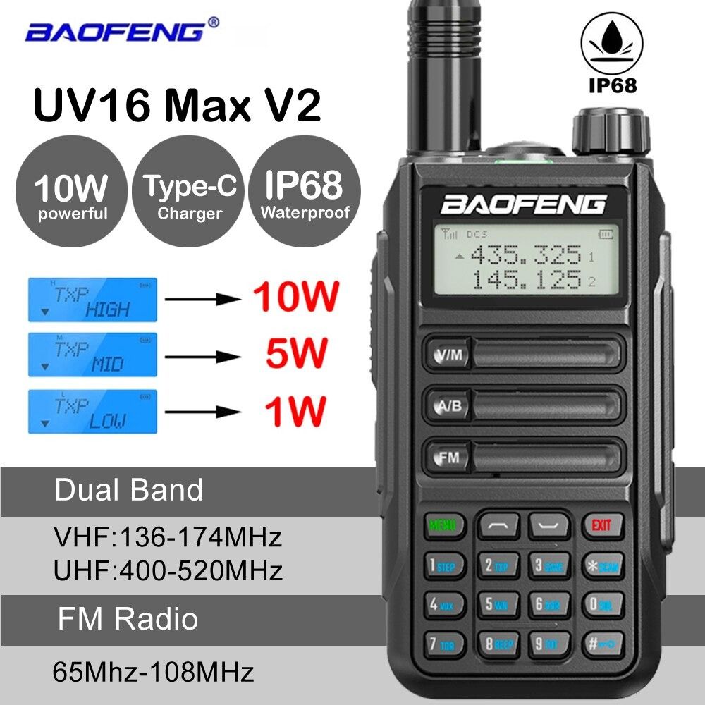 BaoFeng UV 16 Max Walkie Talkie High Power USB C Long Range UV 16 Plus ...