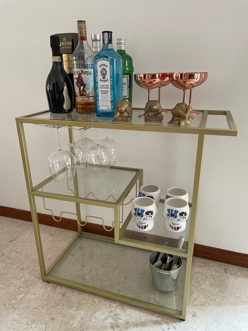 Beautiful chrome/glass minibar table, Furniture & Home Living ...