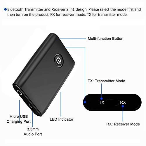 Bluetooth 5.0 Transmitter Receiver, 2 in 1 Wireless 3.5mm Audio ...