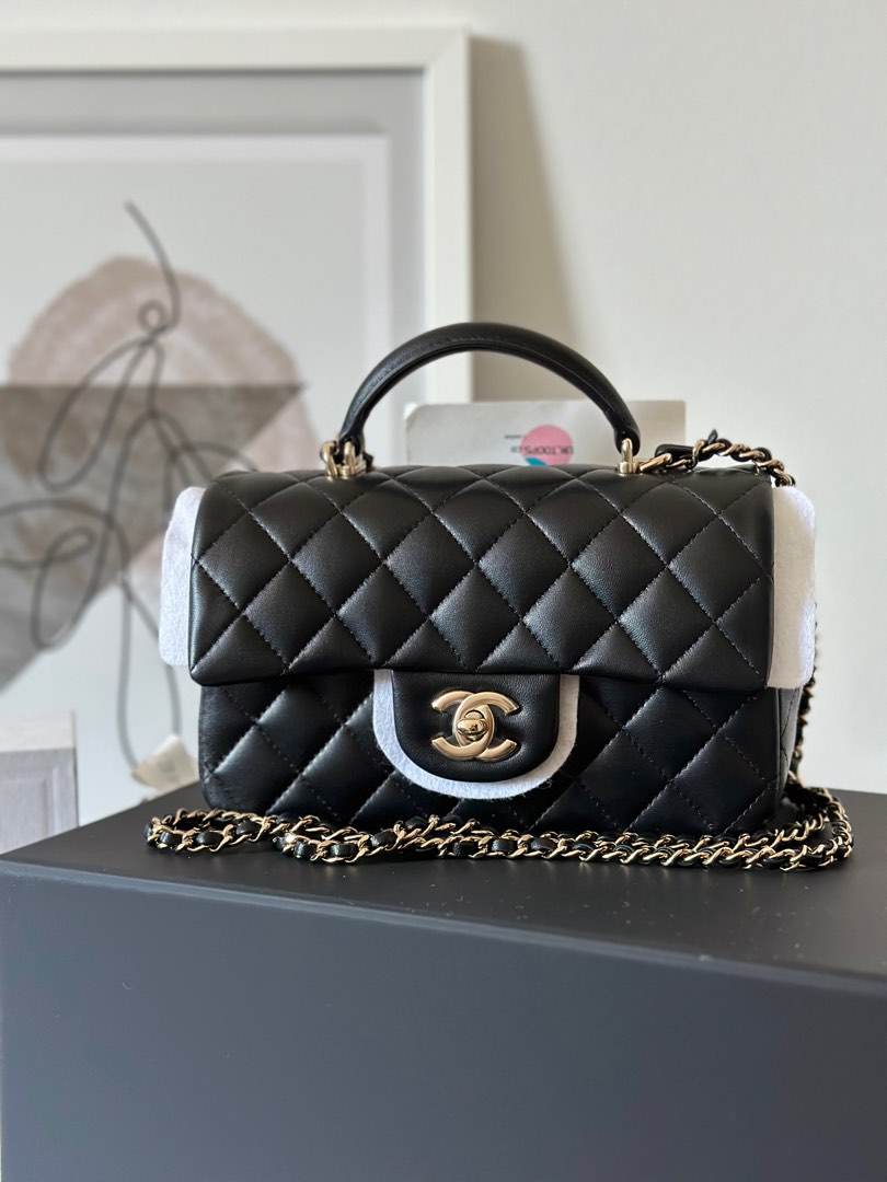 Chanel mini classic flap 20 with handle, 名牌, 手袋及銀包 - Carousell