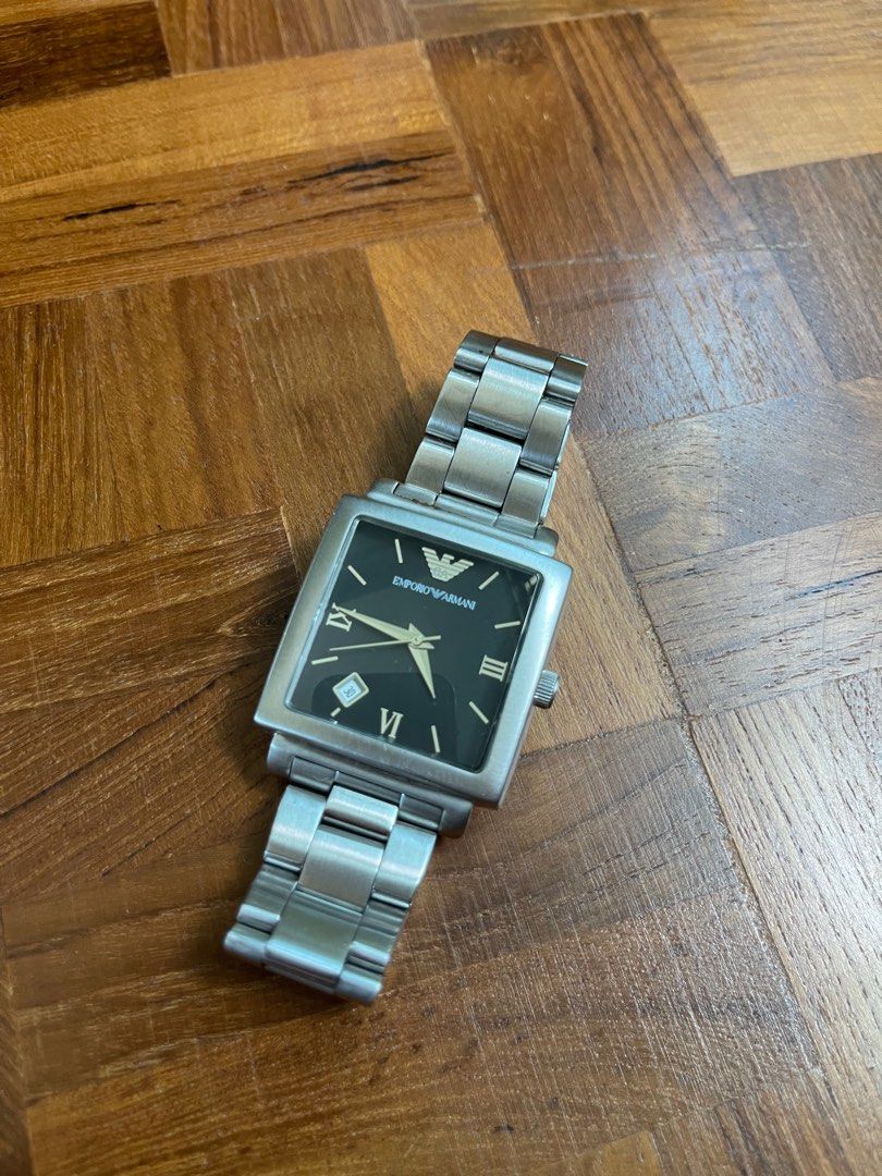 Emporio Armani Watch Silver Tone Rectangle Black Dial, Luxury, Watches ...