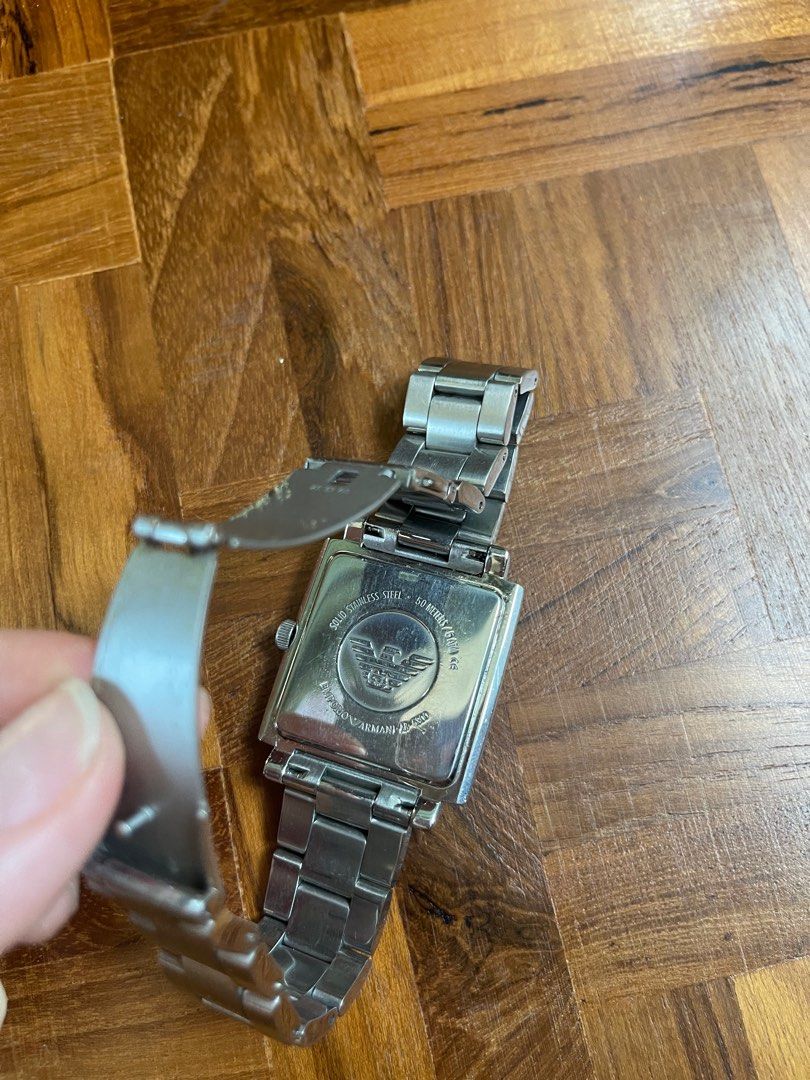 Emporio Armani Watch Silver Tone Rectangle Black Dial, Luxury, Watches ...