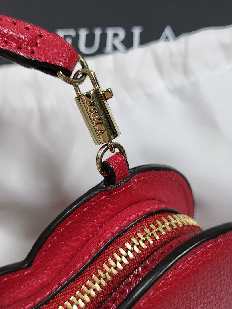Furla Red Heart Lock Shape Purse, Luxury, Bags & Wallets on Carousell