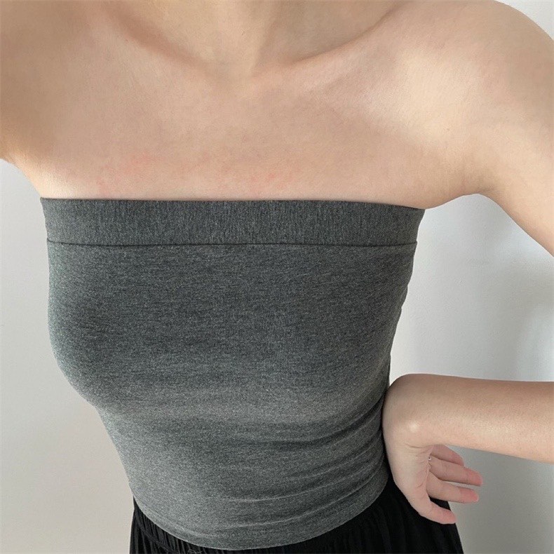 grey tube top, Women's Fashion, Tops, Sleeveless on Carousell