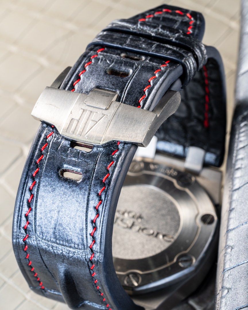 Handmade Hand-stitched Watch Strap in Metallic Black Crocodile For ...