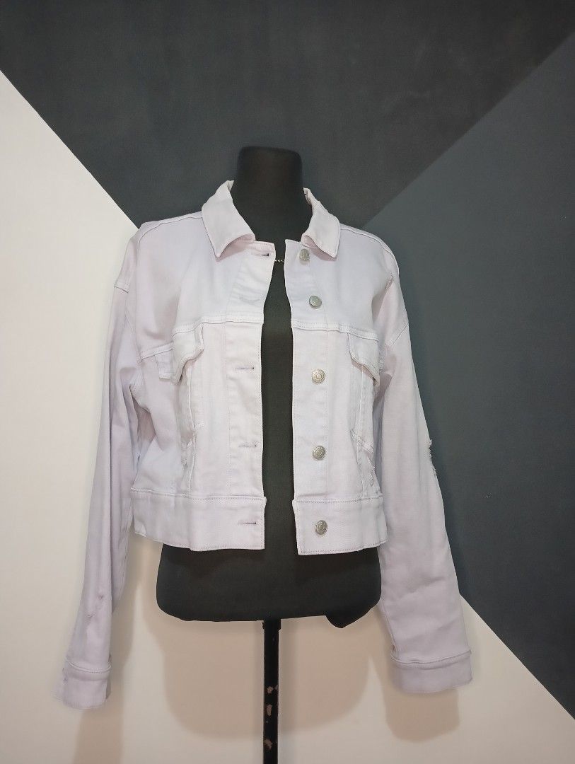 Light purple ripped denim jacket, Women's Fashion, Coats, Jackets and ...