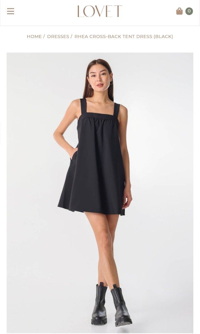 LOVET RHEA CROSS-BACK TENT DRESS (BLACK), Women's Fashion, Dresses ...