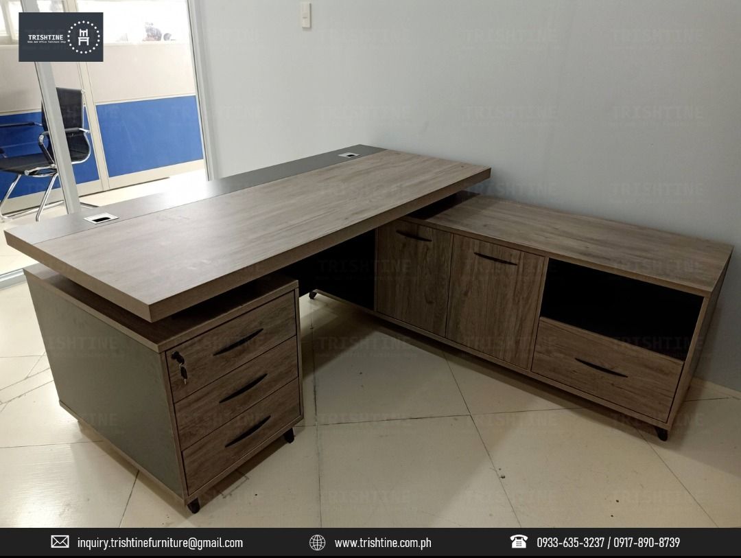 L-shape Wooden Executive Table Set with Mobile Pedestal and Drawer on ...