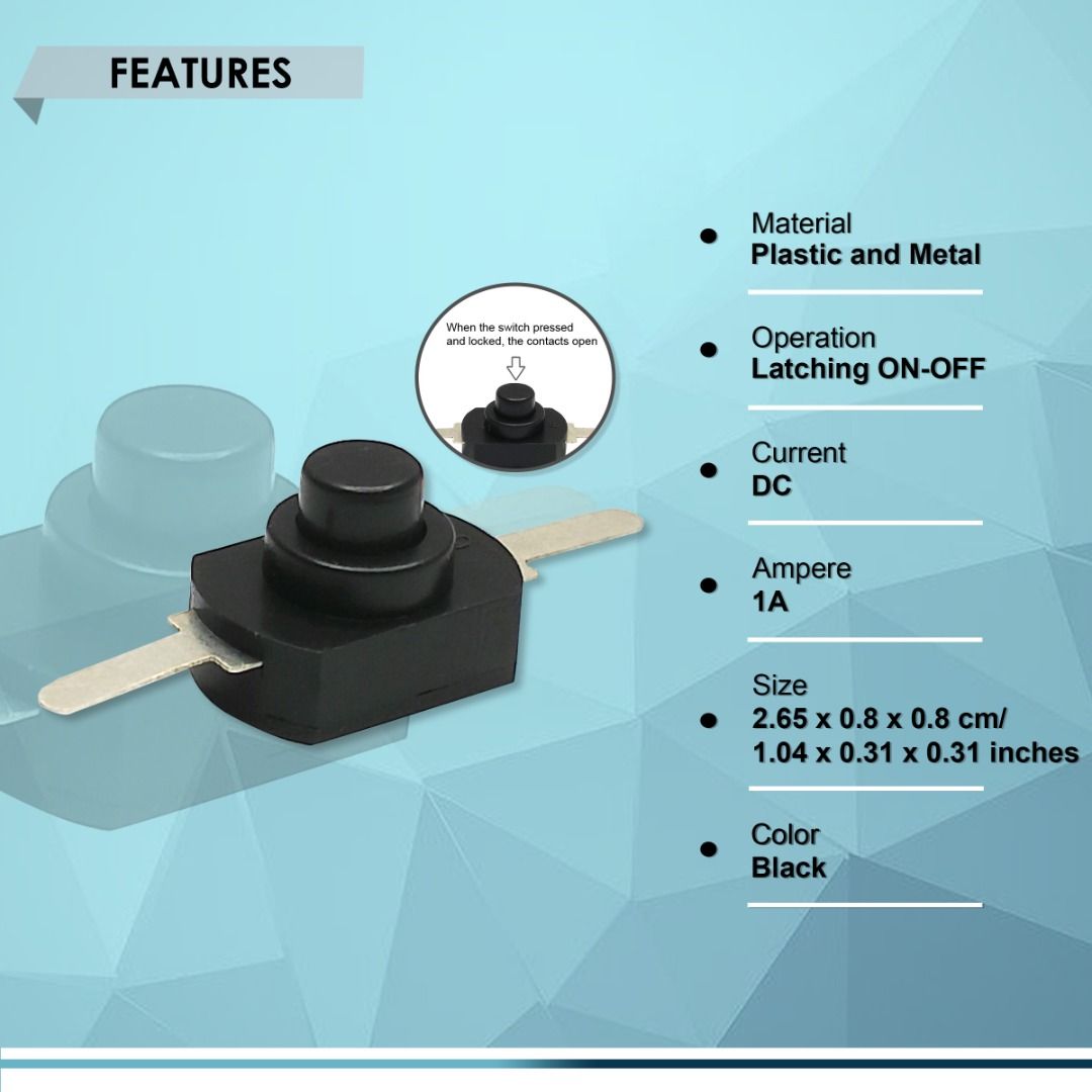 MICRO PUSH BUTTON LATCHING SWITCH, DC 30V 1A, SELF LOCK ON-OFF, BEST ...