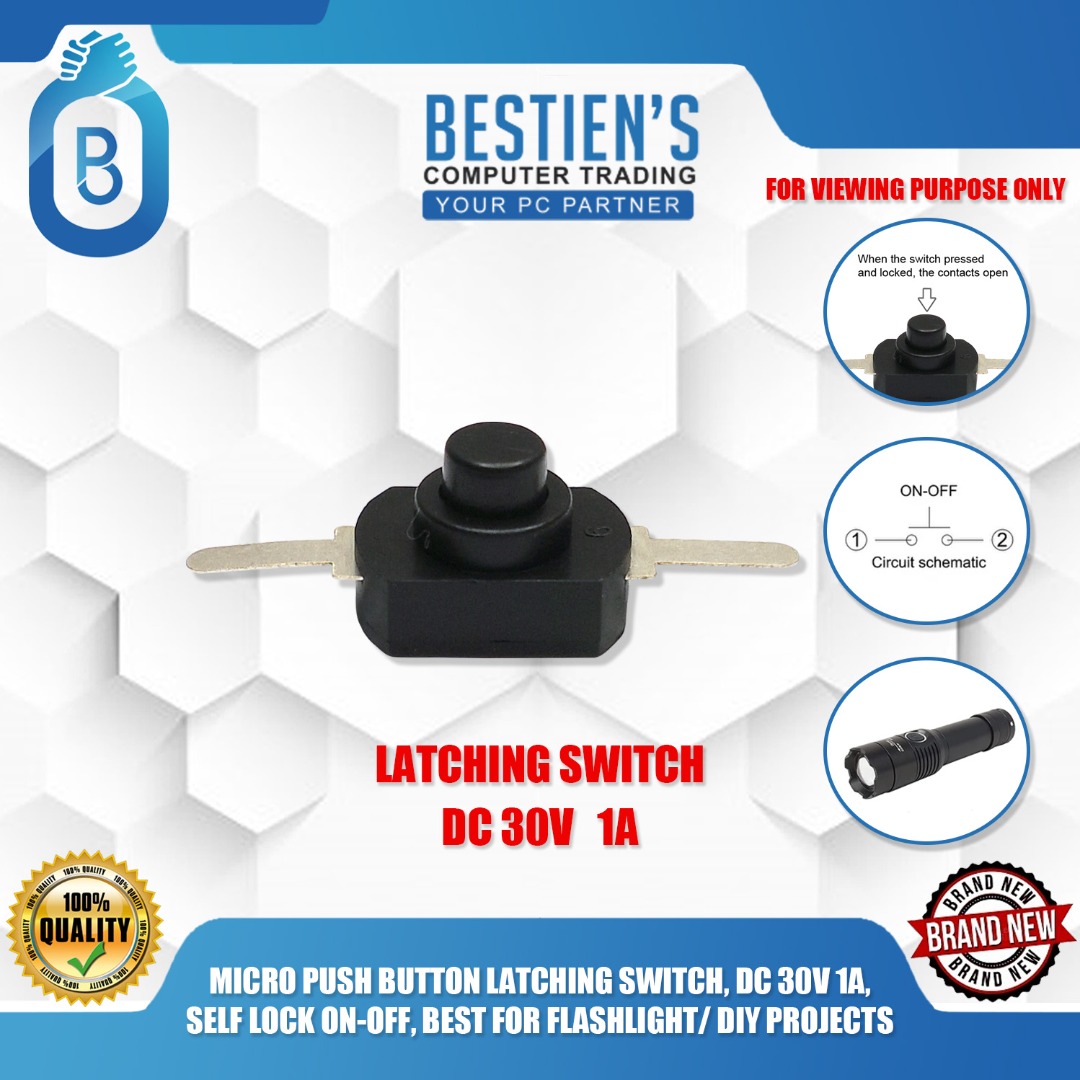 MICRO PUSH BUTTON LATCHING SWITCH, DC 30V 1A, SELF LOCK ON-OFF, BEST ...