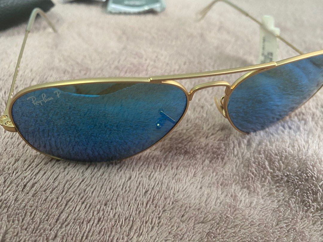 New - Ray Bans Aviator Blue reflective with matte gold rims, Women's ...