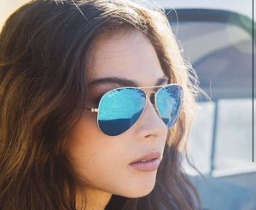 New - Ray Bans Aviator Blue reflective with matte gold rims, Women's ...