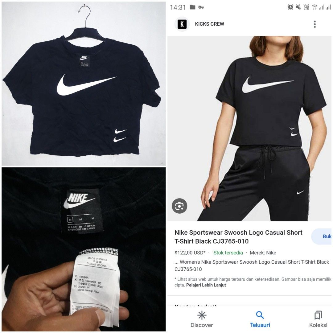 Nike Crop Sportswear Swoosh Logo, Fesyen Wanita, Pakaian Wanita, Atasan ...