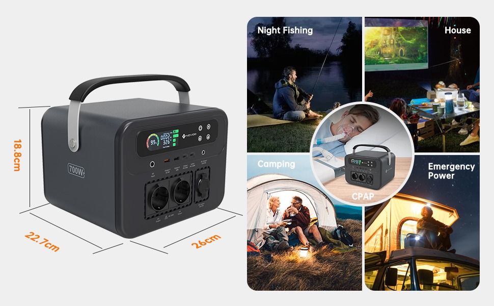 [NOVOO] Portable 700W AC Power Station | 666Wh/180000mAh Capacity ...