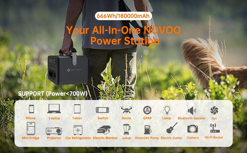 [NOVOO] Portable 700W AC Power Station | 666Wh/180000mAh Capacity ...