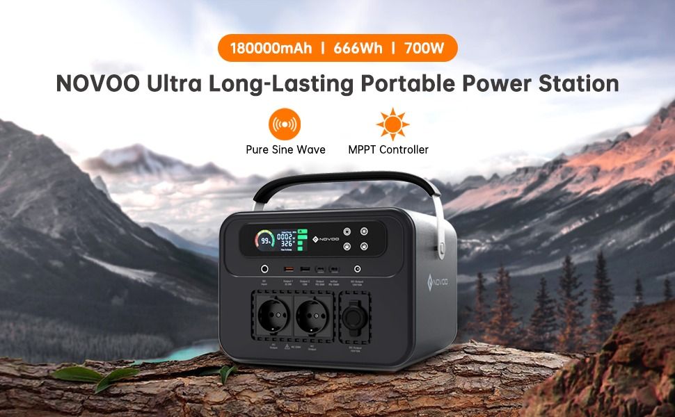 [NOVOO] Portable 700W AC Power Station | 666Wh/180000mAh Capacity ...