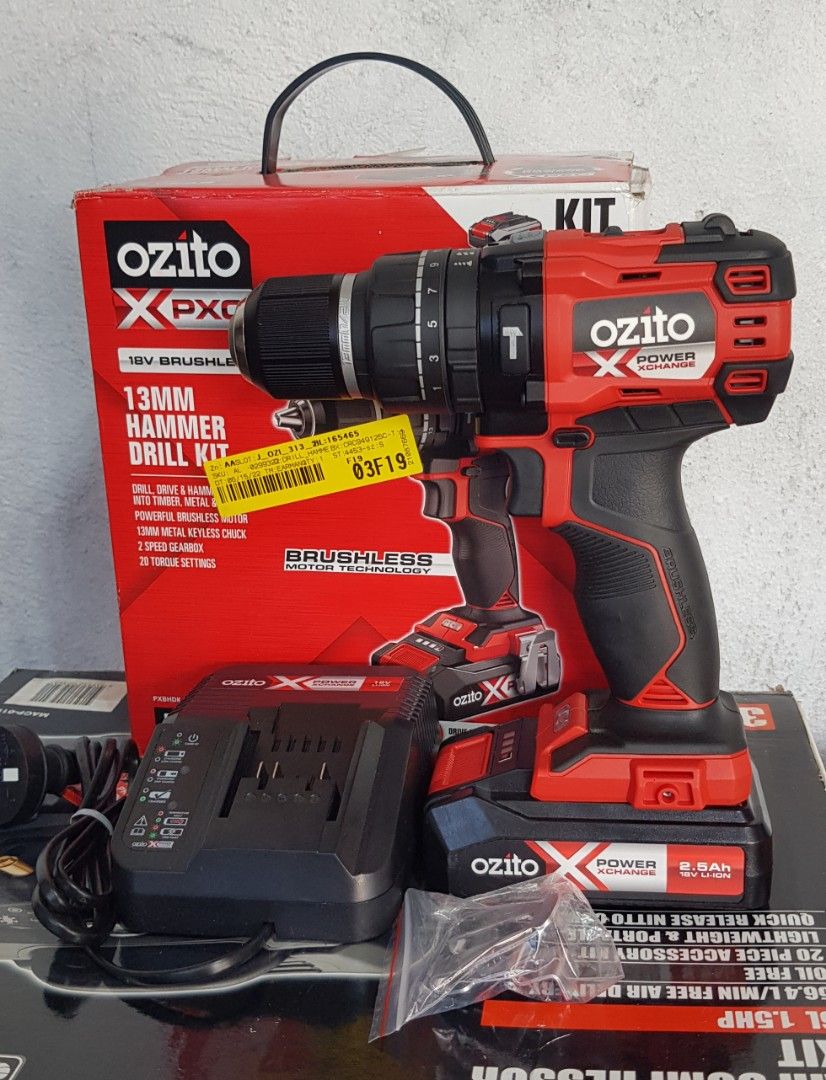 Ozito 18v cordless brushless hammer drill driver kit, Commercial ...