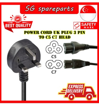 Power cable UK Plug 3 pin with C5 C7 head for TV PS5 PS4 Amplifier ...