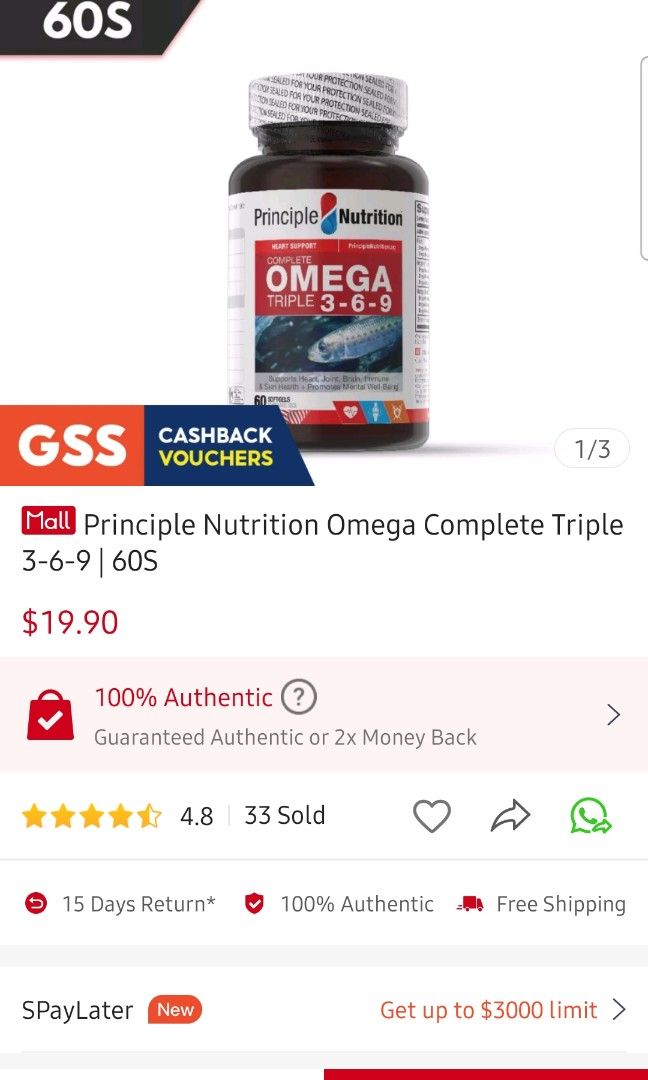 Principle Nutrition Omega 3 Fish Oil 1000mg / Vitamin C 300mg, Health ...