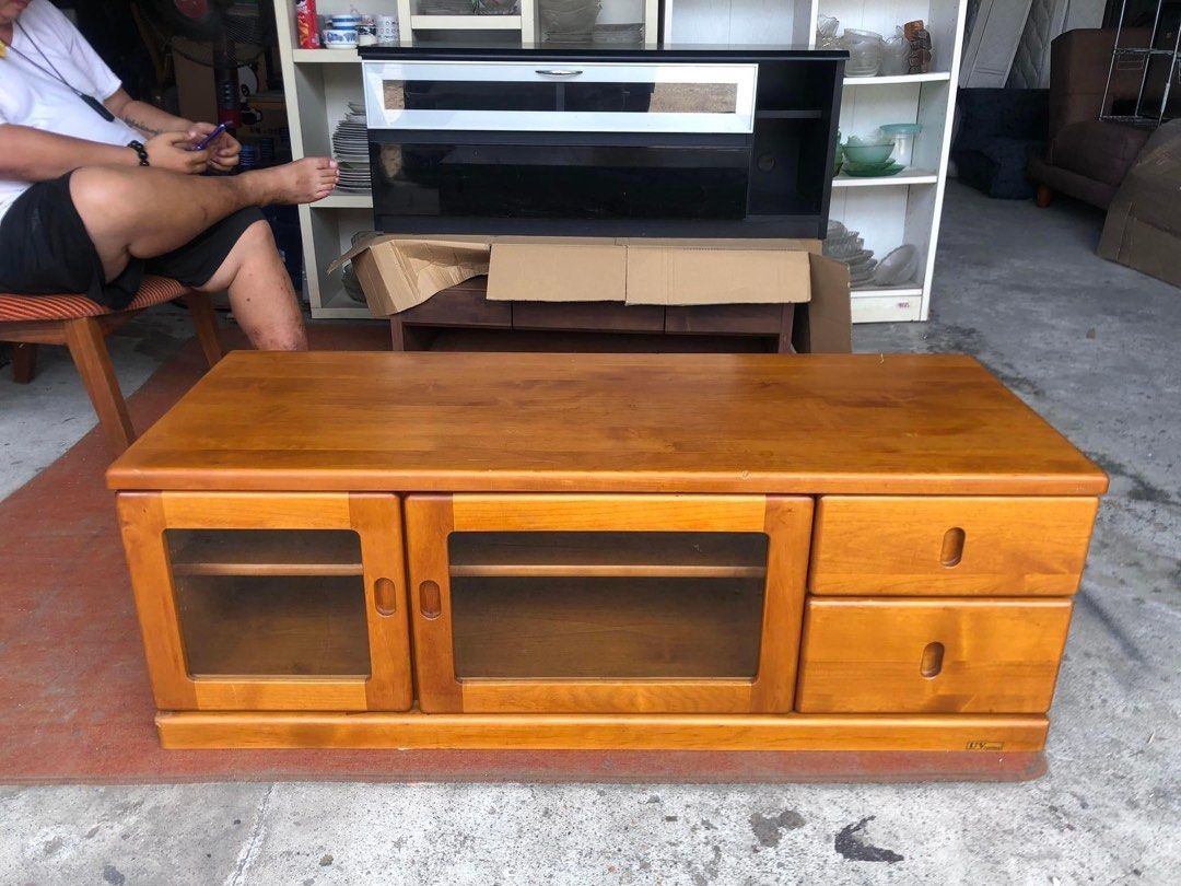 Solid wood classic tv rack with drawers on Carousell