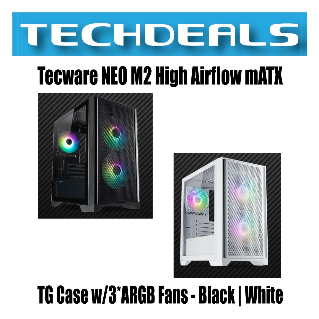 Tecware NEO M2 High Airflow mATX TG Case w/3*ARGB Fans - Black | White ...