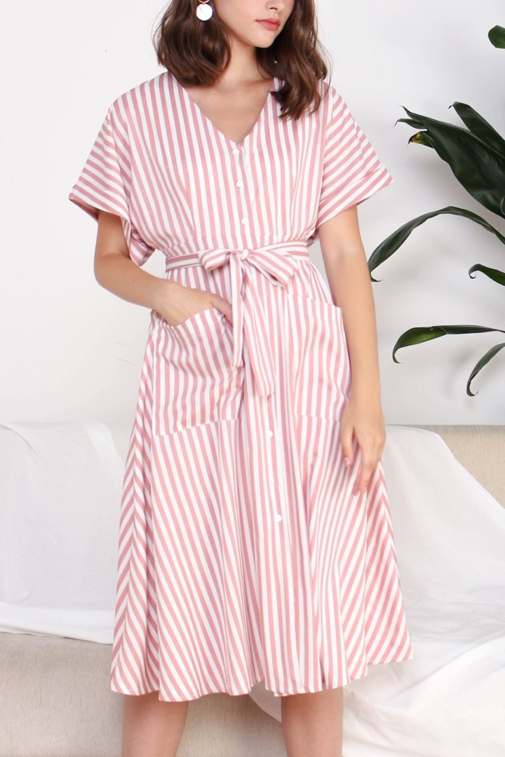 The Willow Label Kate Striped Midi Dress in Pink, Women's Fashion ...