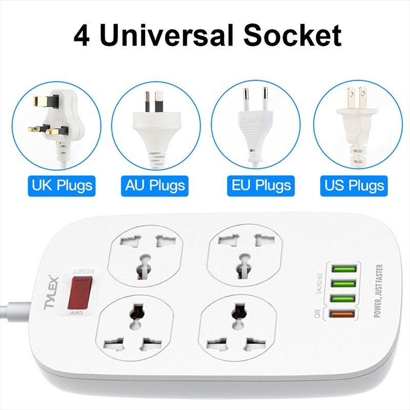 TYLEX XE05 4 Universal Power Socket Outlet with 4 USB Ports Power Strip ...