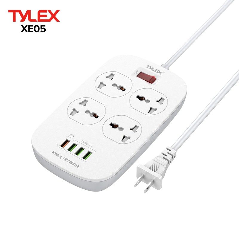 TYLEX XE05 4 Universal Power Socket Outlet with 4 USB Ports Power Strip ...
