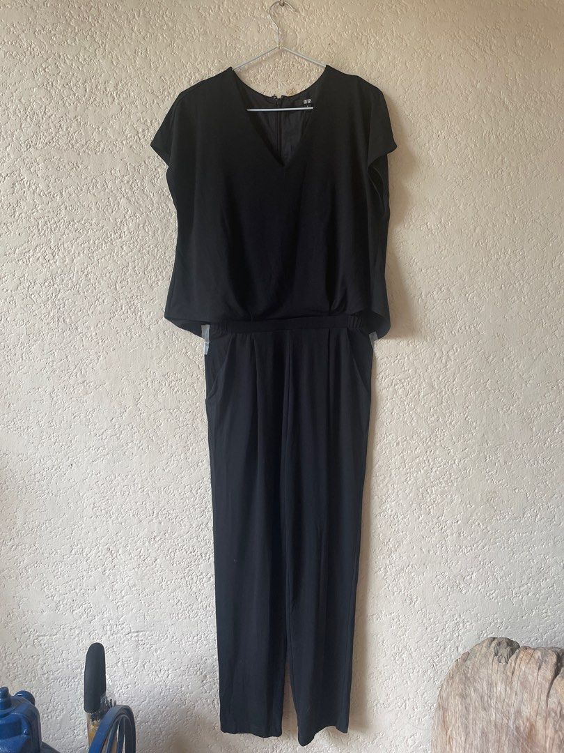 Uniqlo black cotton jumpsuit on Carousell
