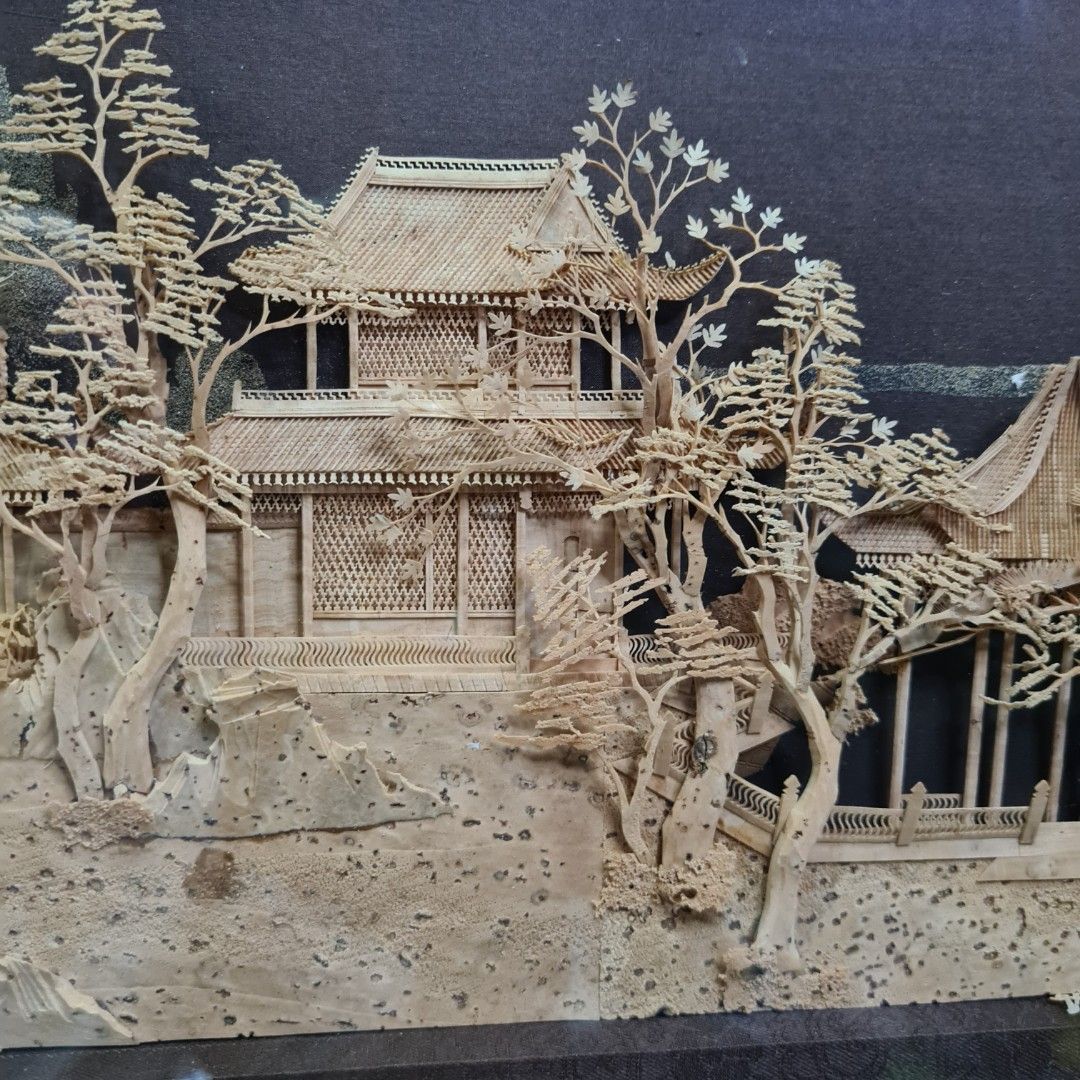 VINTAGE LARGE 20th CENTURY CHINESE HAND CARVED CORK ART FUZHOU ...