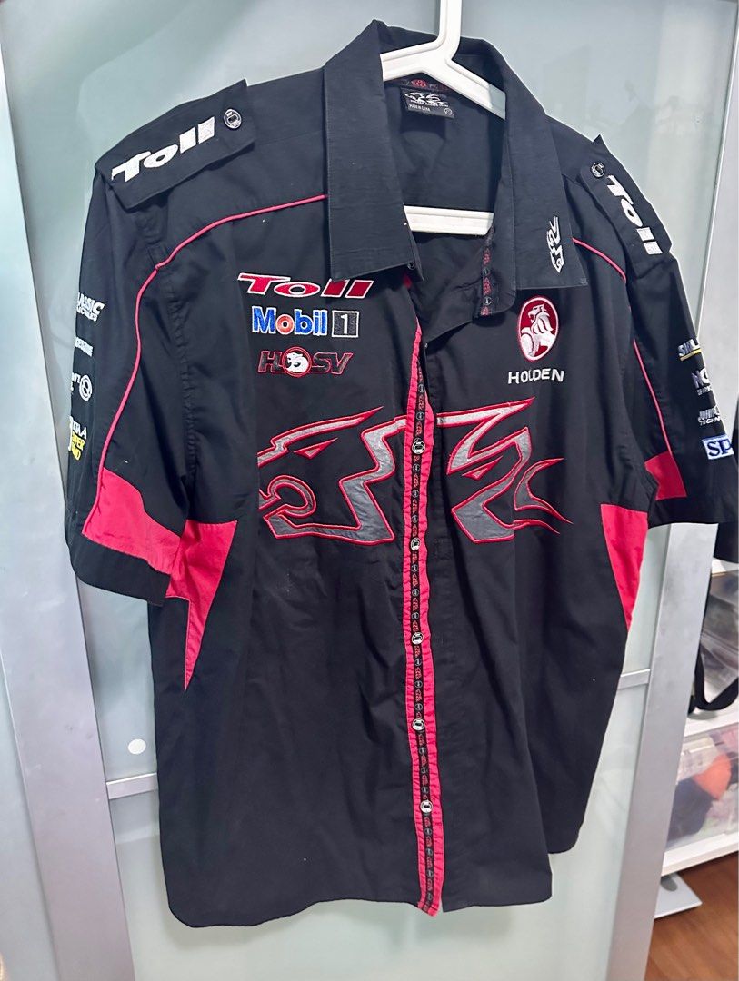 Vintage thrifted holden motor racing shirt / overshirt black red button ...