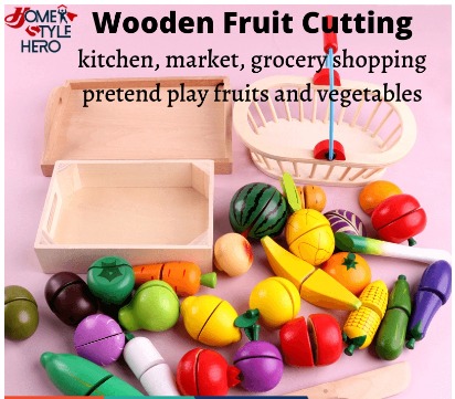 Wooden Fruit Vegetables Chopping Kitchen Toys Velcro Market Pretend ...