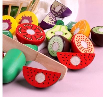 Wooden Fruit Vegetables Chopping Kitchen Toys Velcro Market Pretend ...