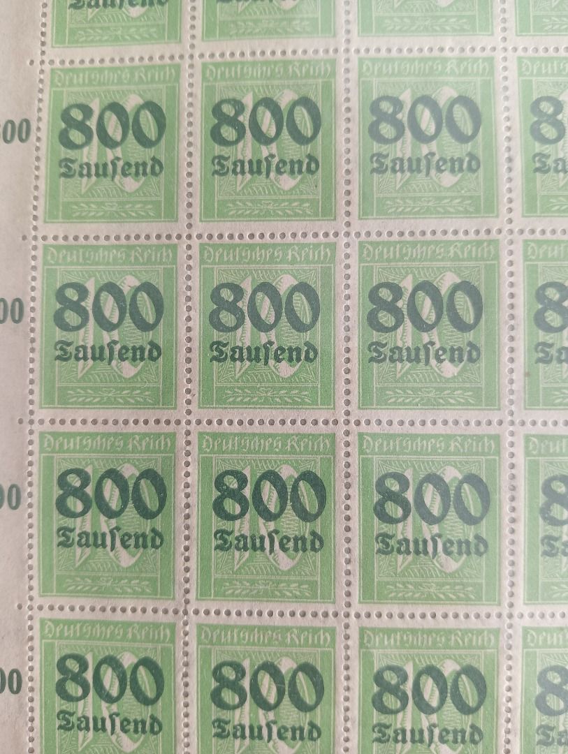 1923 GERMANY INFLATION ISSUES Full sheet . 200 Mark , 1 Million , 800 ...