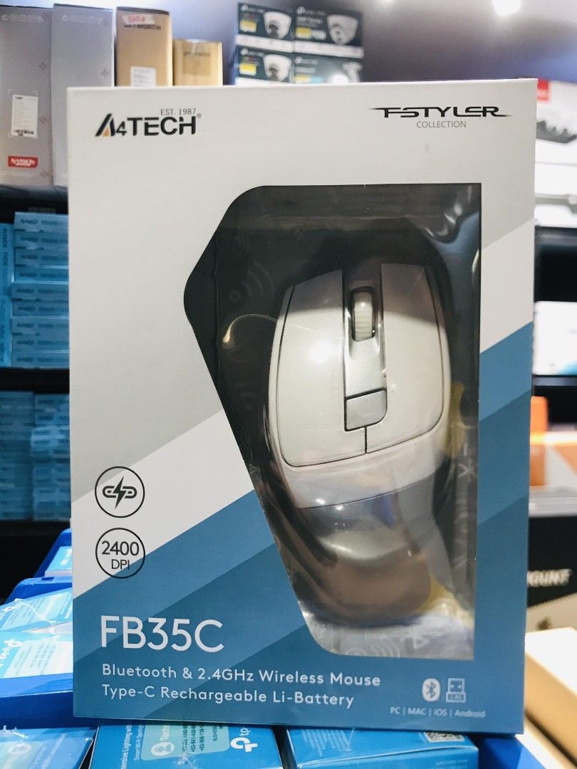 A4Tech Fstyler FB35C Rechargeable Bluetooth & 2.4G Wireless Mouse Icy ...