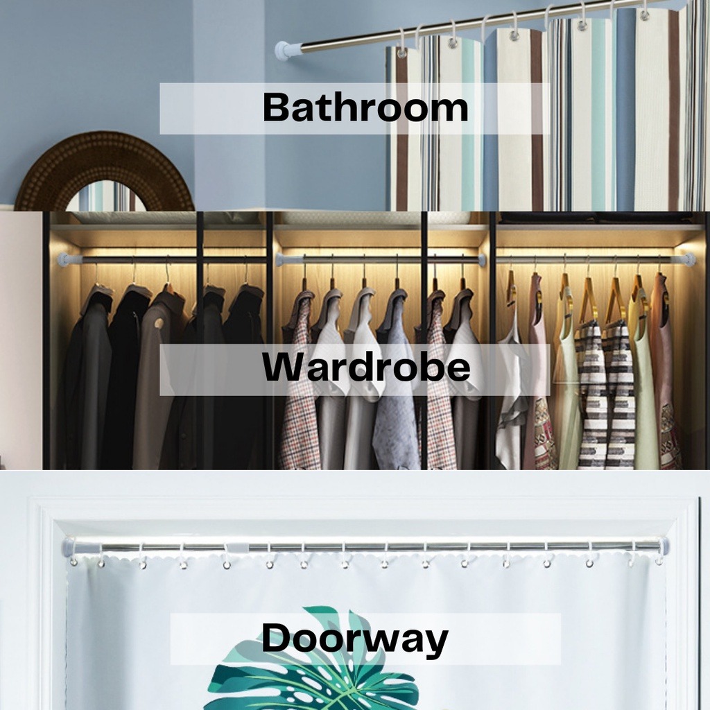 Adjustable Stainless Steel Round Head Extendable Curtain Rod Shower Rod ...