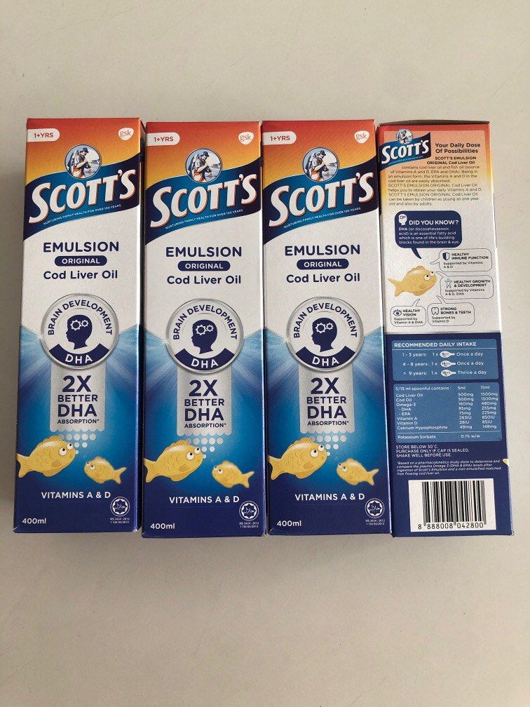 BNIB SCOTT’S EMULSION original Cod liver oil, Health & Nutrition ...