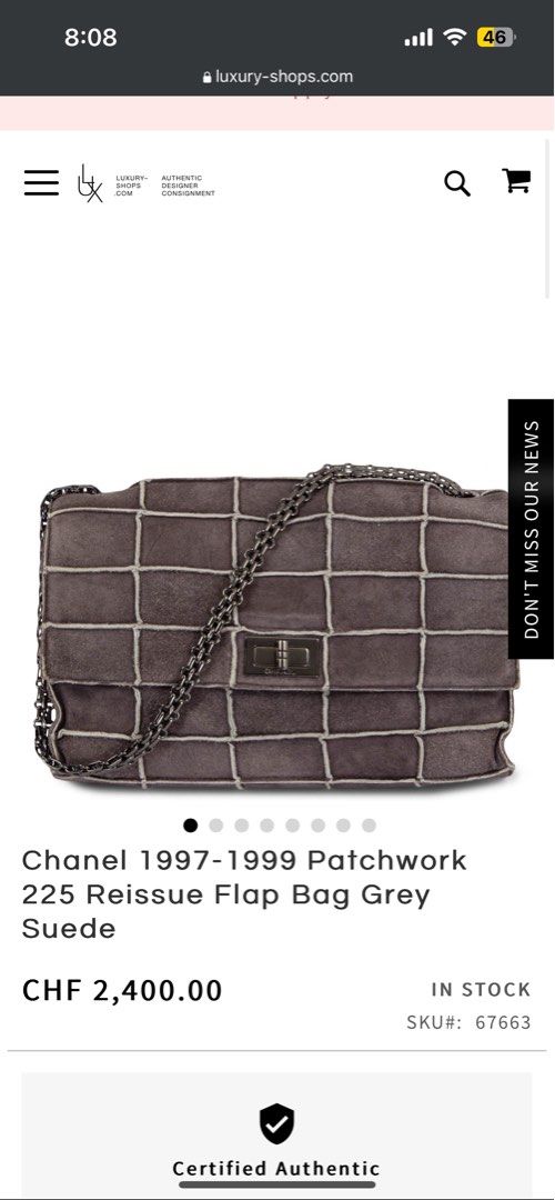 vintage chanel 2.55 patchwork reissue flap bag grey suede, Luxury, Bags ...