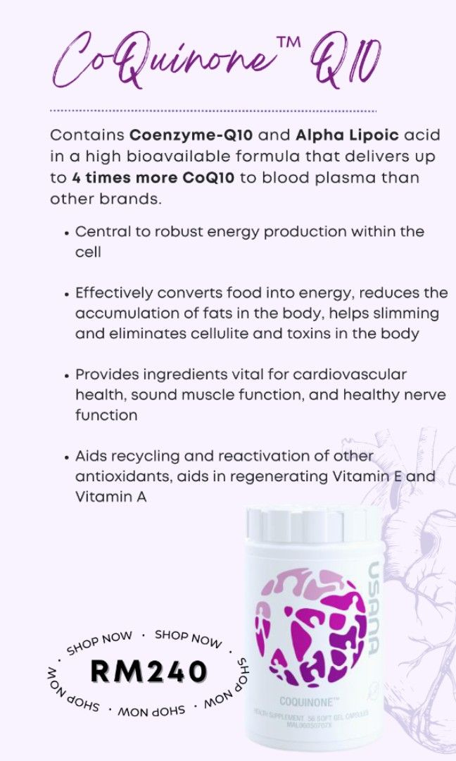 USANA Coquinone 30, Health & Nutrition, Health Supplements, Vitamins ...