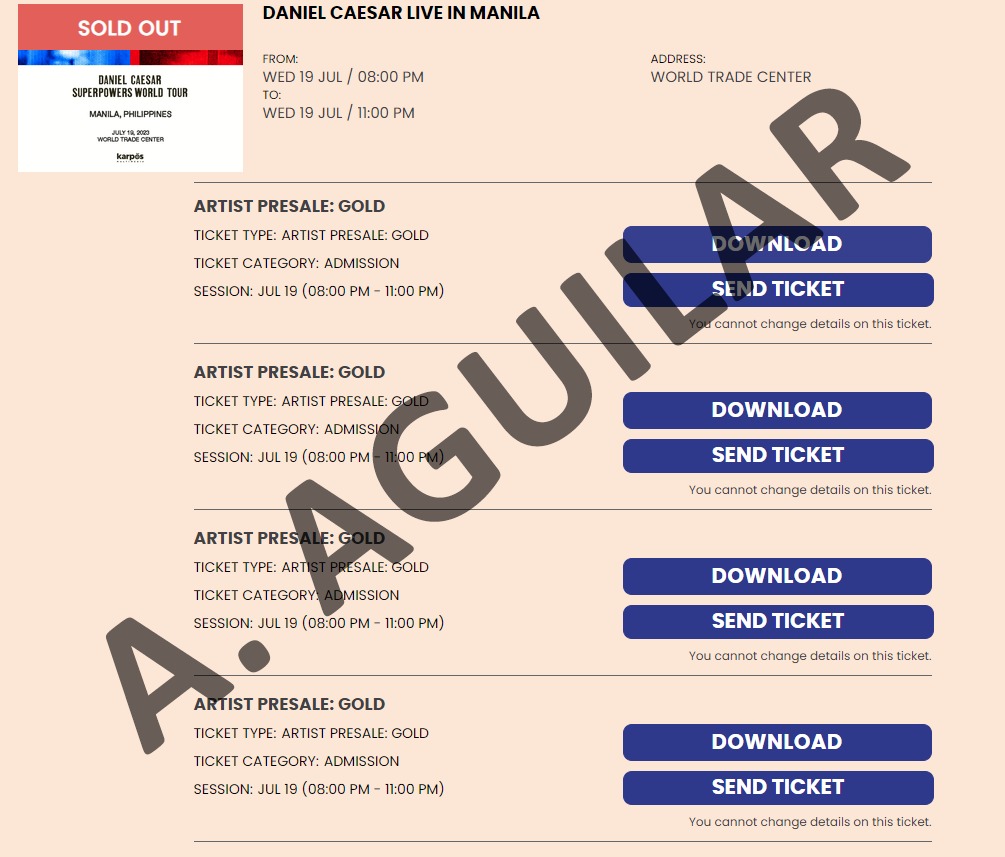 DANIEL CAESAR LIVE IN MANILA GOLD TICKETS, Tickets & Vouchers, Event ...