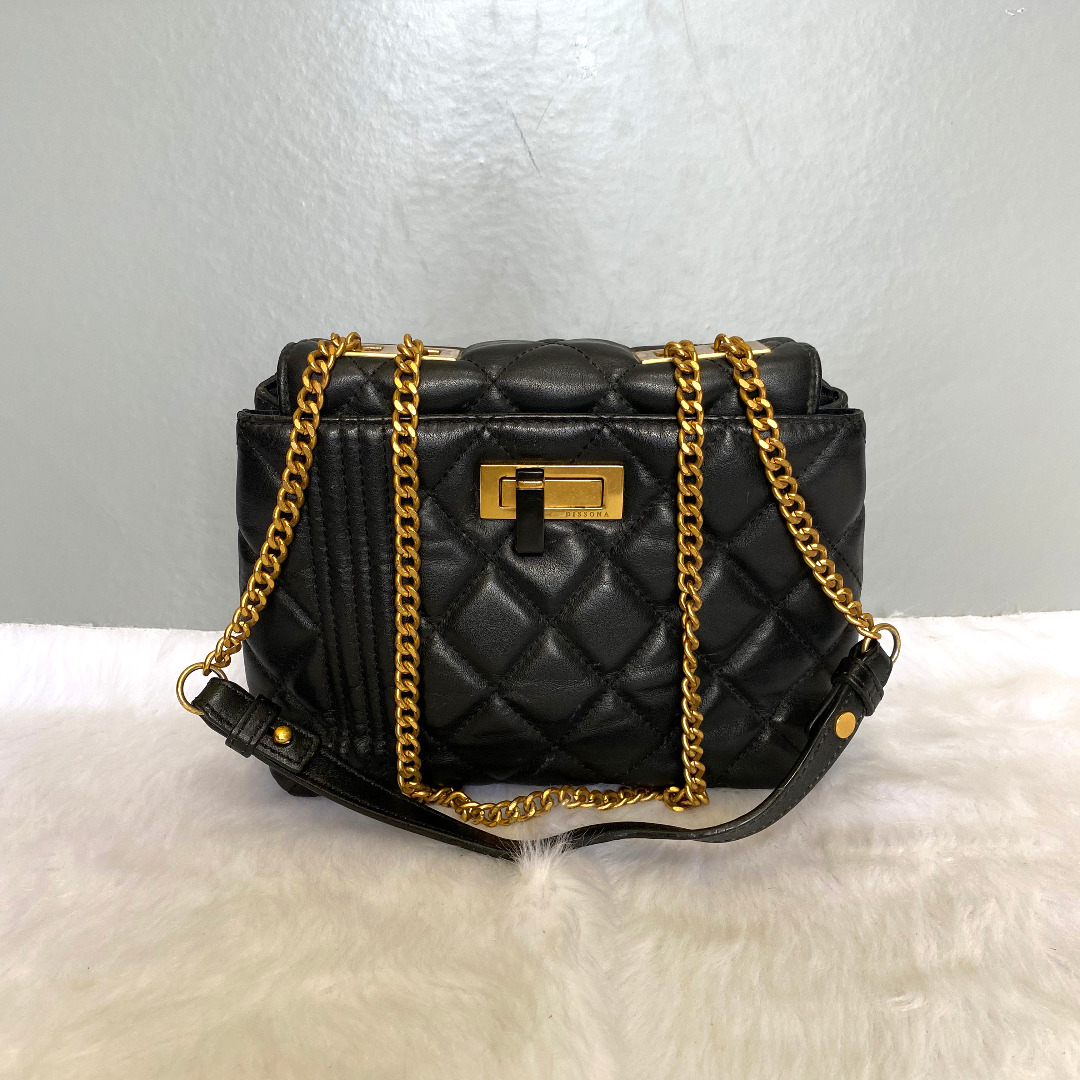 Dissona Black Quited Leather Two Way Crossbody Bag on Carousell