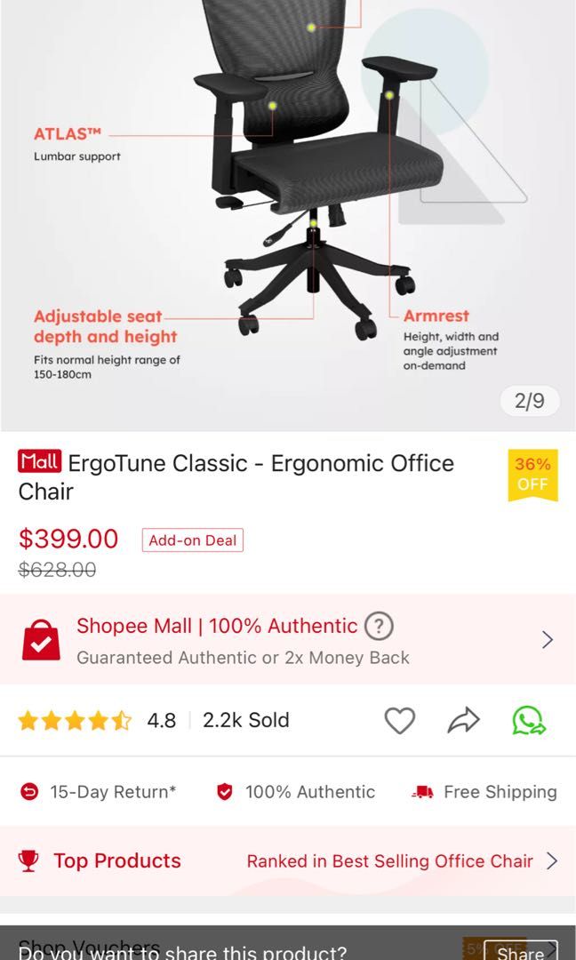 ErgoTune Classic - Ergonomic Office Chair, Furniture & Home Living ...