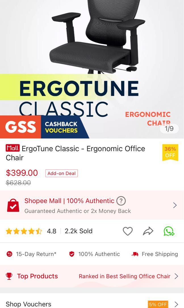 ErgoTune Classic - Ergonomic Office Chair, Furniture & Home Living ...