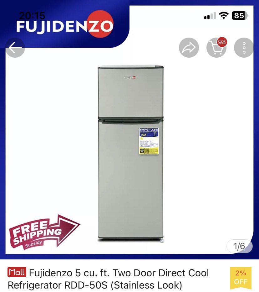 Fujidenzo 5 cu ft Two Door Refrigerator, TV & Home Appliances, Kitchen ...