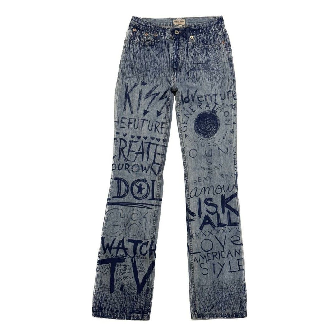 Guess Denim Pattern Scribbles Vintage Pants Jeans 1900s y2k | low rise ...