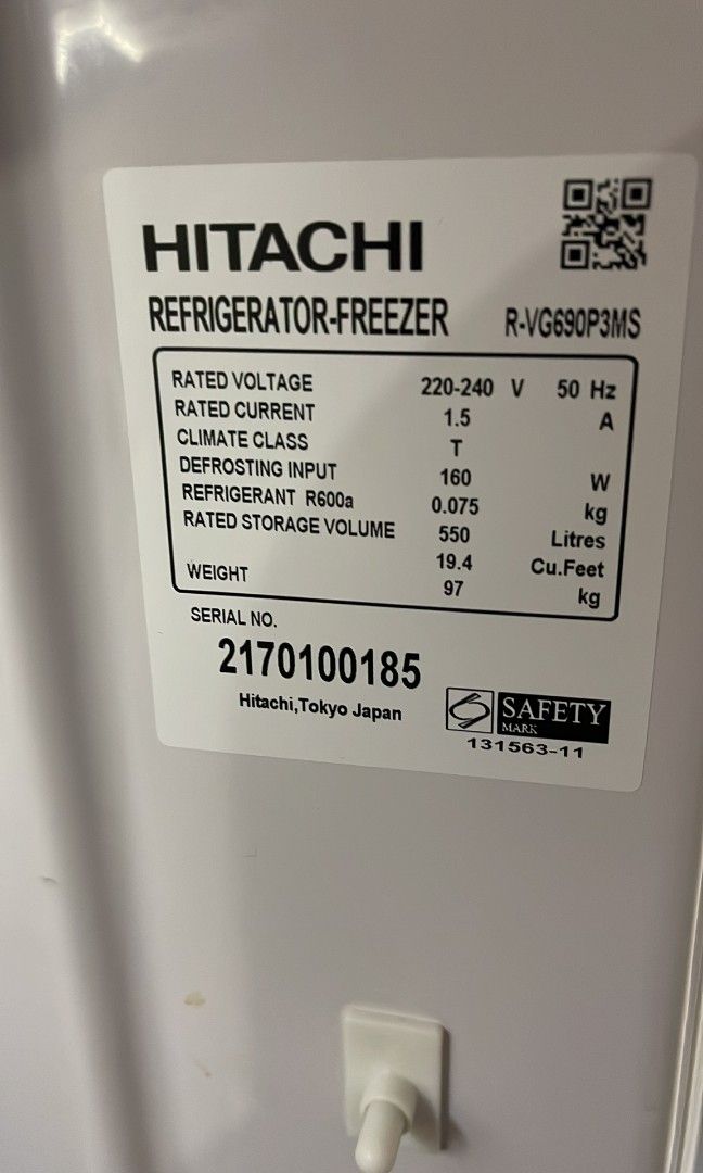 Hitachi refrigerator R-VG690P3M3, TV & Home Appliances, Kitchen ...