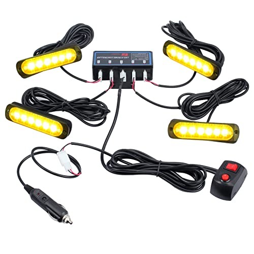 Justech 4x6 LED Strobe Lights Amber Hazard Warning Beacon Lights Emergency Flashing Lights with ...