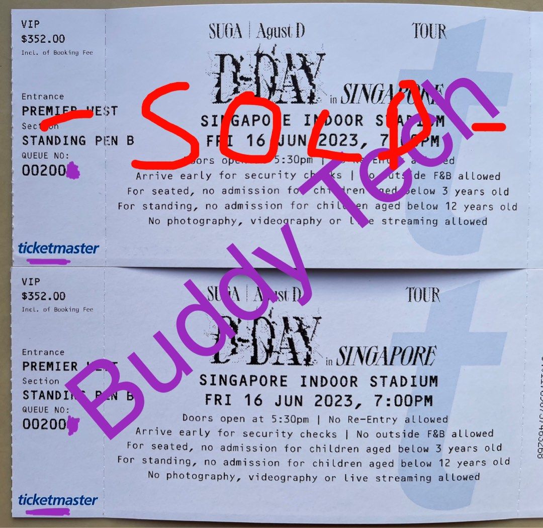 [Last tix] Top 10 VIP pen b day 1 suga agust d tour d-day in Singapore concert 2023 physical ...