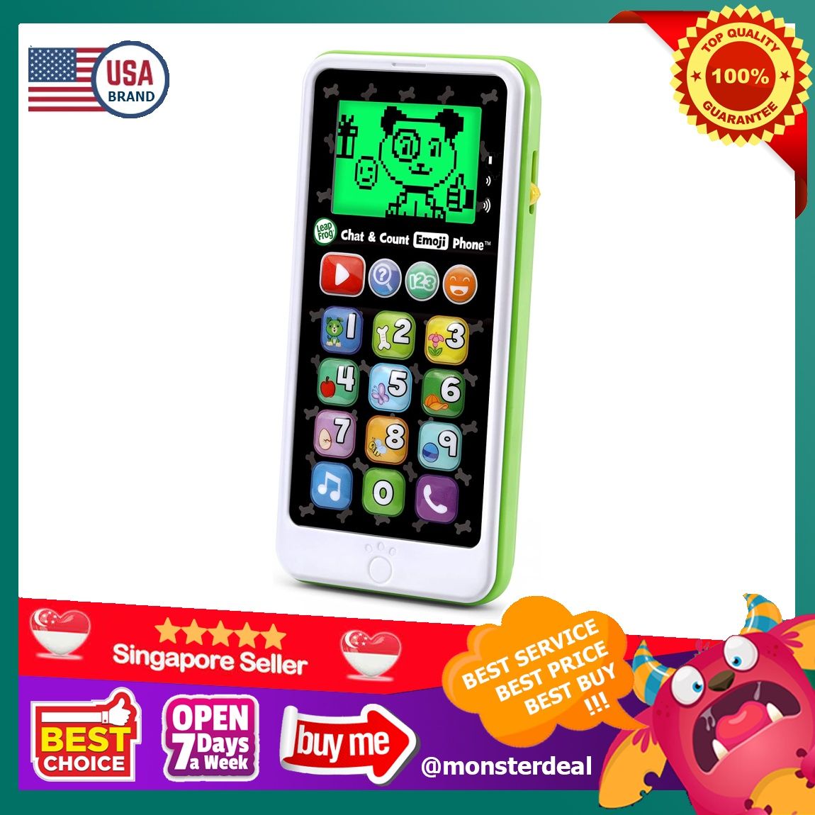 LeapFrog 80-603700 Chat and Count Emoji Smart Phone Learning Toy, Green ...